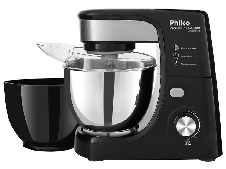 Batedeira Planetária Philco Preto e Prata 500W - Turbo Inox Double Bowl PHP500B 12 Velocidades ...