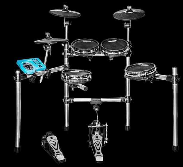 Bateria Eletrônica X-Pro C. Ibañez ED44 Rack Cromado, Mesh Pads Dual Zone, Pratos Choke e 320 ...