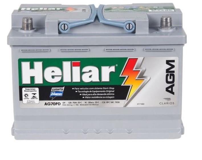 Bateria Heliar Agm 70ah ag70pd 24 Meses De Garantia - Bateria de Carro - Magazine Luiza