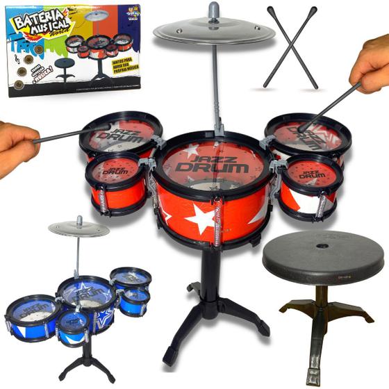Bateria Infantil Acústica 5 Tambores Com Banquinho - Amoria - Bateria ...