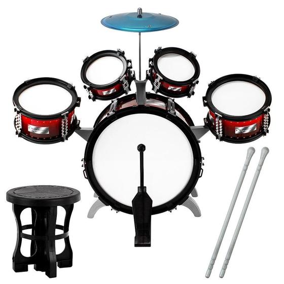 Bateria infantil c/ Banco Baqueta Pedal e Tambores-Mega Star - BBR Toys ...