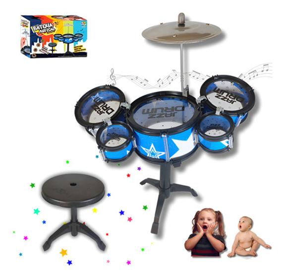 Bateria Infantil com 3 Tambores Baquetas e Banquinho Brinquedo Musical ...