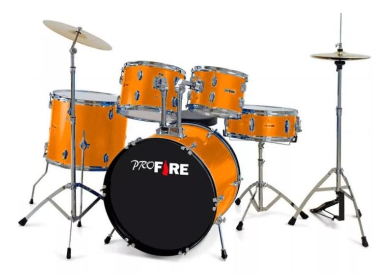 Bateria Profissional Pro Fire Bumbo 20" Gold Ferragem Cromada + Pratos - SPANKING - Bateria e ...