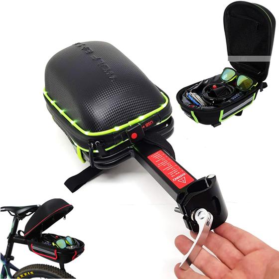 Baú Bagageiro Bike Traseiro Impermeável e Sinalizador LED Suporte Engate Fácil - DY8733 - PDE ...