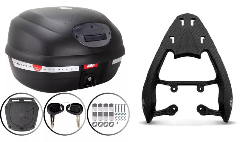 BAÚ MOTO 33L MONOLOCK GIVI E-33NT + BAGAGEIRO SCAM Cg 125 Cg 150 Cg 160 Fan Start Scam Fiber ...