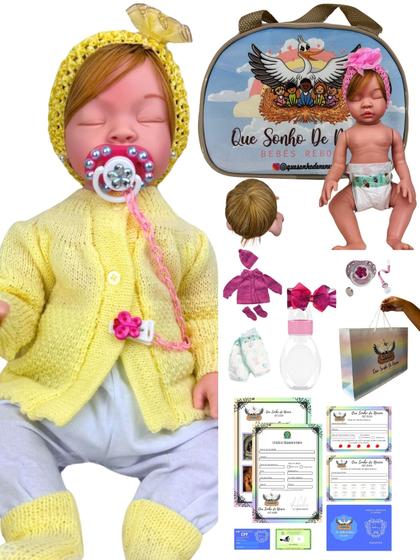 Bebê reborn boneca menina realista silicone olhos fechados loira ...