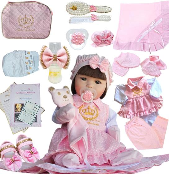 Bebe Reborn Luna Rosa Body Castanha Boneca Silicone Menina - Meu Xamego ...