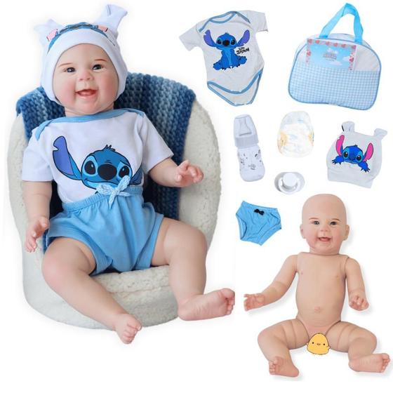 Bebê Reborn Menino Boneco Stitch Original Realista de Silicone ...