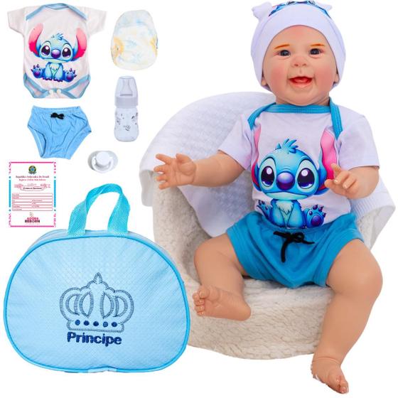 Bebê Reborn Menino Boneco Stitch Original Realista de Silicone Kit ...