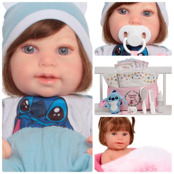 Bebê Reborn Roupinha Stitch com Cabelo Fio a Fio e itens - Cegonha ...
