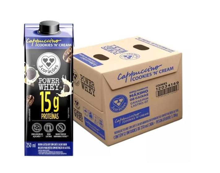 Bebida Láctea UHT 3 Corações Power Whey Cappuccino Cookies N Cream 15G ...