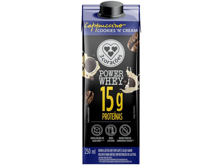 Bebida Láctea UHT com 15g de Proteínas 3 Corações - Cappuccino Cookiesn ...