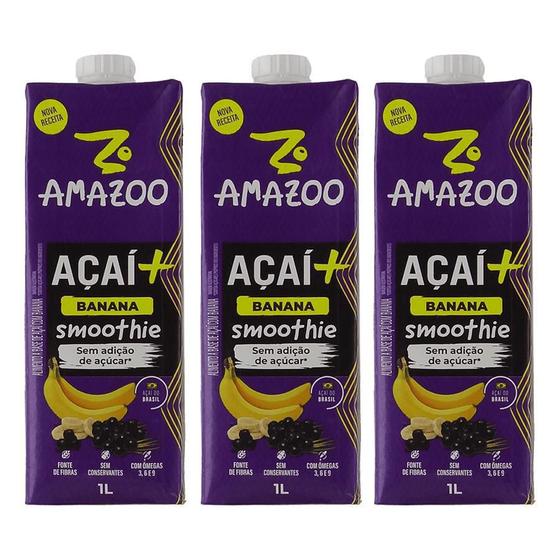 Bebida Smoothie Amazoo Açaí E Banana Zero Açúcar 1000Ml 3 Un - Bebida ...