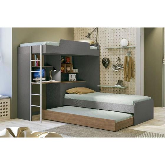 Beliche Multifuncional Módulo Office Teen (2Camas+ Escrivaninha+Baú ...
