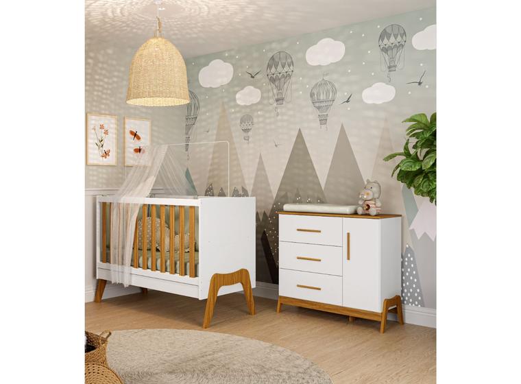 Berço 5x1 e Cômoda Retro Moveis Peroba Guti MDF Branco Amêndoa - Cômoda ...