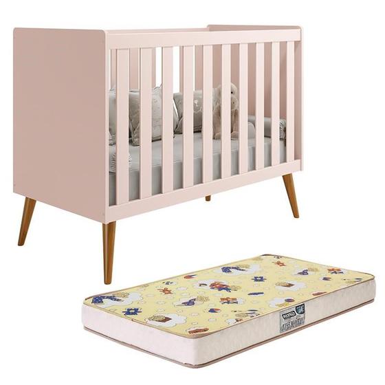 Berço Americano Isis Rosa com Colchão Supreme - Reller Móveis - Berço ...