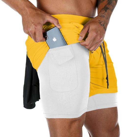 Bermuda Masculina Para Treino 2x1 Com Bolso Secreto Short Térmico De ...