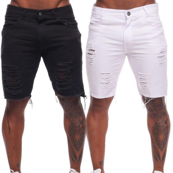 Bermuda Short Masculino Jeans Rasgado Estilo Jogador - Volgue - Bermuda ...