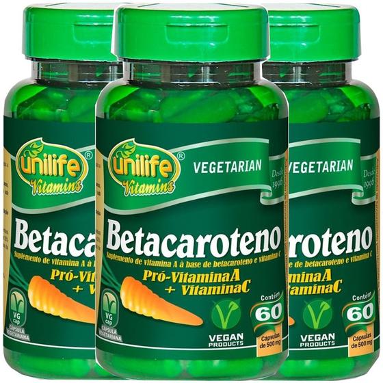 Betacaroteno 60 cápsulas de 500mg Kit com 3 - Unilife - Fitoterápicos e ...