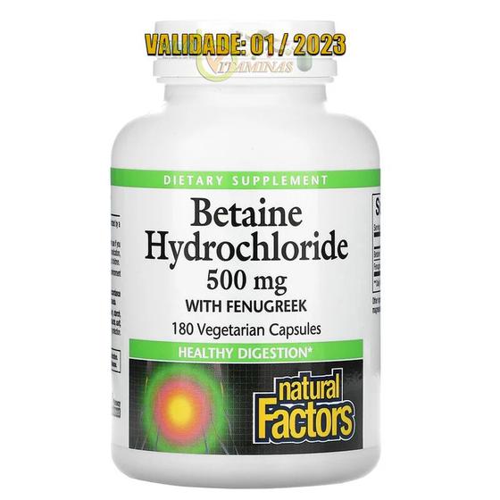 Betaina 500mg 180cáps Cloridrato De Betaíne Hidrocloreto Hcl - Natural ...