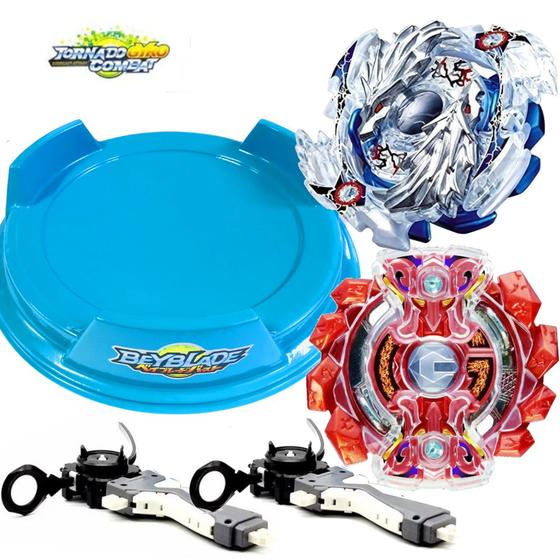 Beyblade 2 lançadores 2 beys 1 arena - Tornado Gyro Combat - Pião de ...