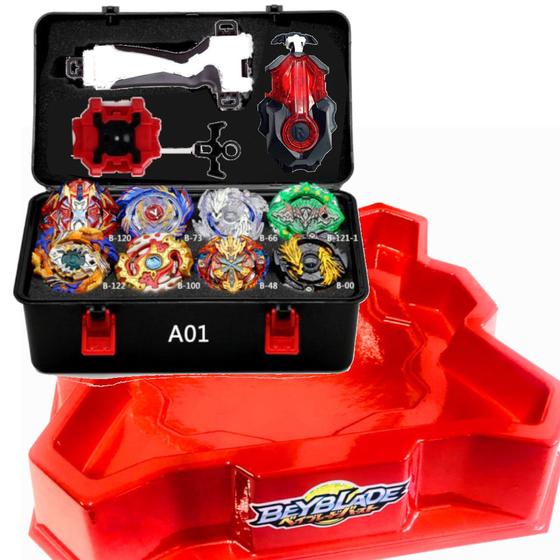 Beyblade 8 Beys + 2 Lançadores + PegadaGrip + Arena + Maleta - Pião de ...