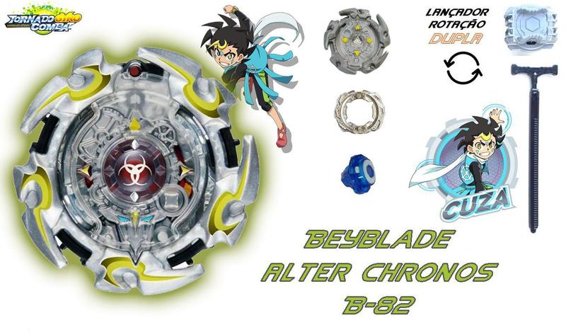 Beyblade Burst C/Lançador Dupla Rotação Alter Chronos Beyblader Kuza ...