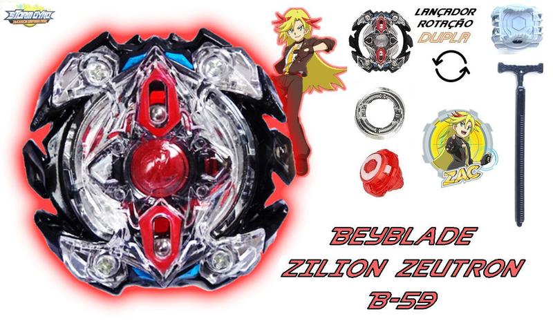 Beyblade Burst C/Lançador Dupla Rotação Zlion Zeutron Beyblader Zac ...