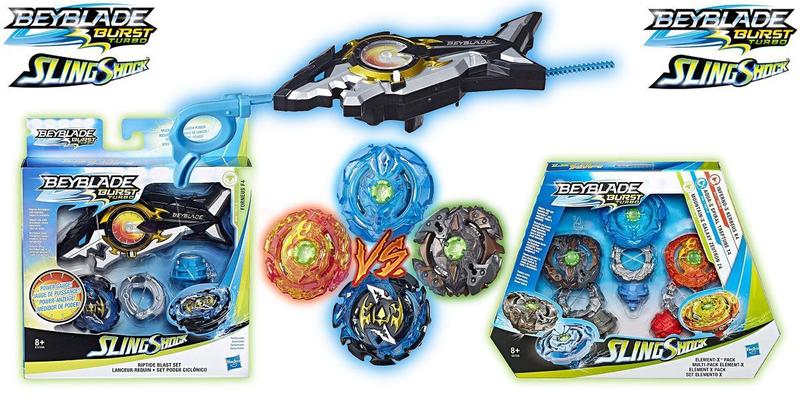 Beyblade Burst Slingshock Lançador Riptide Blast + Kit Elemento X ...