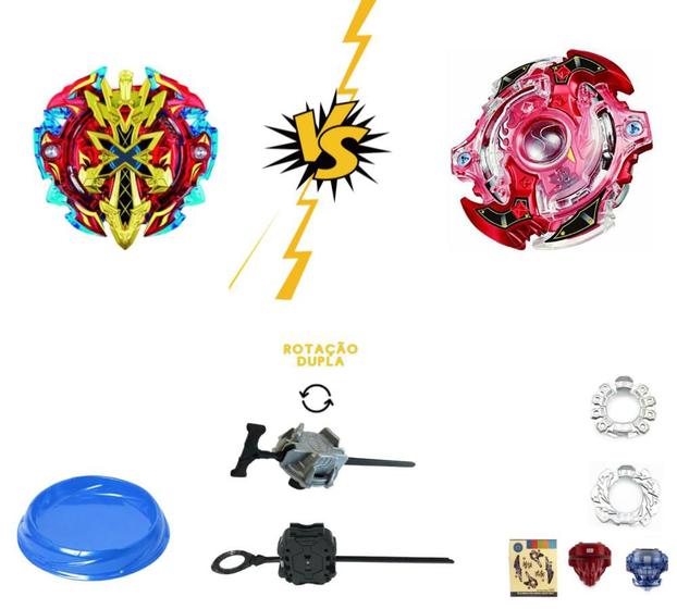 Beyblade Kit 2 Lançadorer Arena Ponteira Tornado Gyro Combat - TD ...