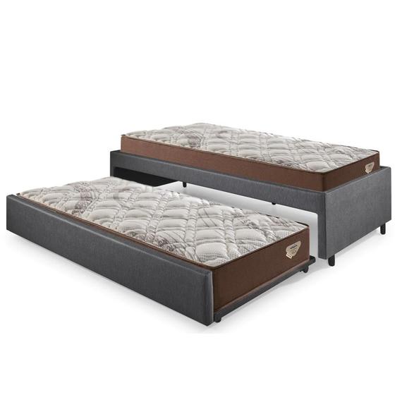 Bicama Box Solteiro 103x208 material sintético Linho Preto com 2 ...