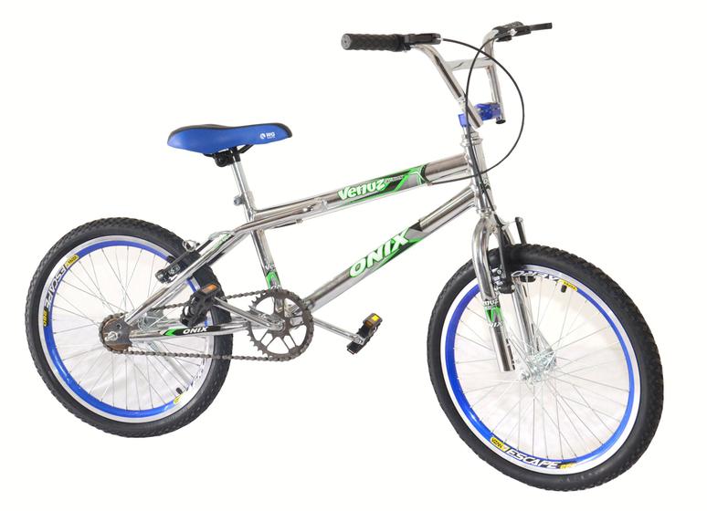 Bicicleta aro 20 onix cross cromada com aero e selim na cor azul ...