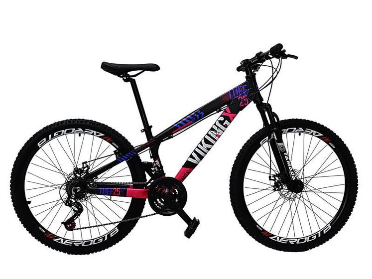 Bicicleta Aro 26 Vikingx Tuff 25/30 Aluminio 21v Cambios Shimano Freios A Disco Com Suspensão ...