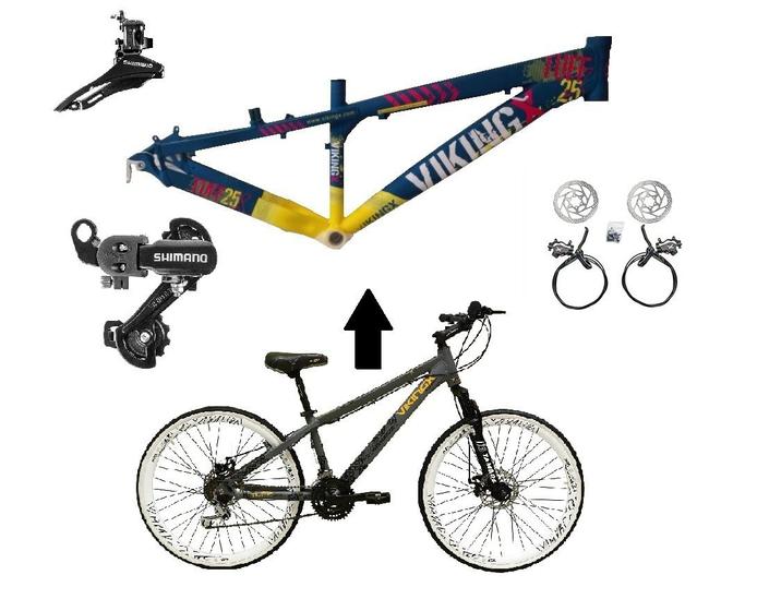 Bicicleta Aro 26 Vikingx Tuff Azul/Amarelo 21v Alumínio Câmbios Shimano ...