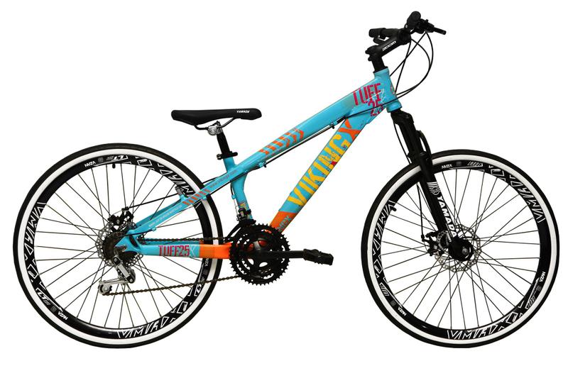 Bicicleta Aro 26 Vikingx Tuff Azul/Laranja 21v Alumínio Freeride Freio a Disco Aros Vmaxx Pretos ...