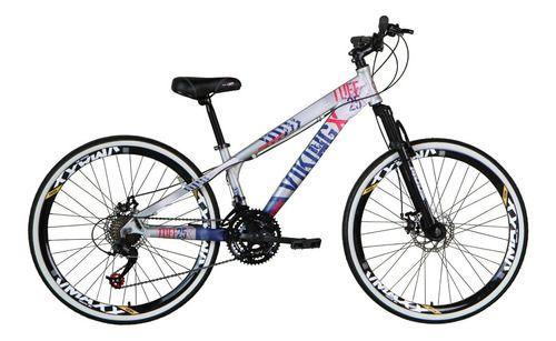 Bicicleta Aro 26 Vikingx Tuff Prata/Azul 21v Alumínio Freeride Freio a Disco Aros Vmaxx Pretos ...