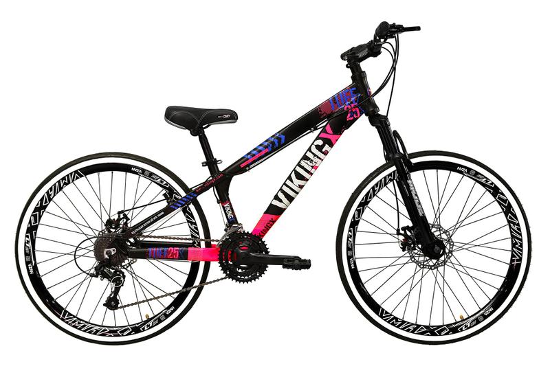 Bicicleta Aro 26 Vikingx Tuff Preto/Rosa 21v Alumínio Freeride Freio a Disco Aros Vmaxx Pretos ...