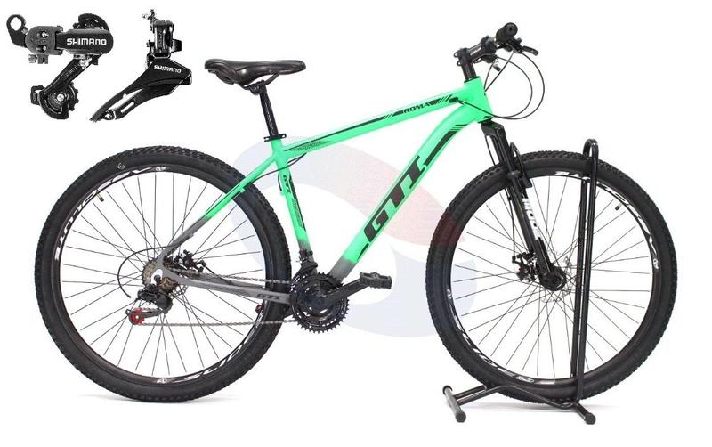 Bicicleta Aro 29 Gti Roma Alumínio 21v Câmbios Shimano Freio a Disco - Verde/Cinza - Bicicleta ...