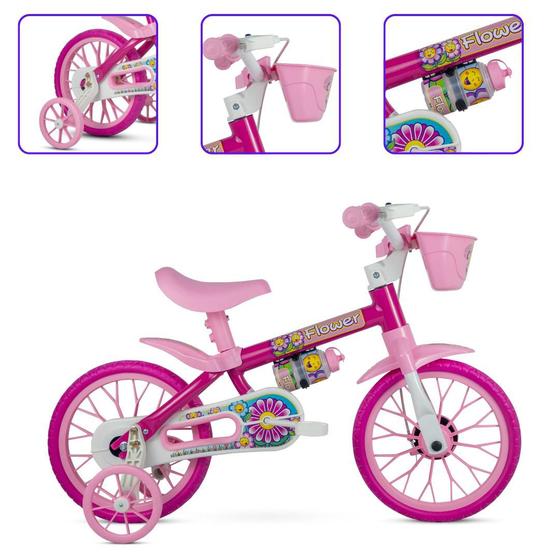 Bicicleta Infantil Bike 3 a 5 Anos Com Roda Treinamento Flower Aro 12 ...
