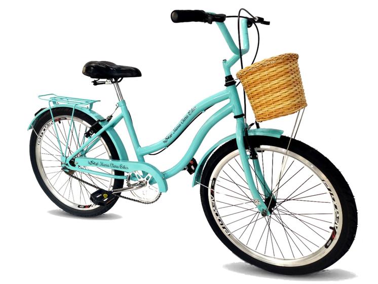 Bicicleta retrô aro 24 cestinha tipo vime s/ marcha tiffany - Maria ...