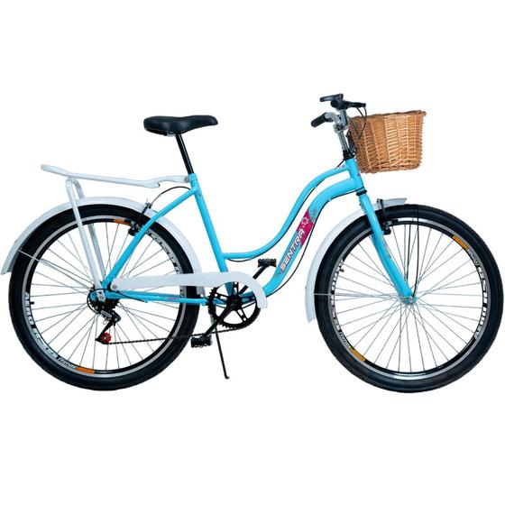 Bicicleta Vintage Retrô Aro 26 6V Azul Bebê Lady com Cestinha de Vime ...