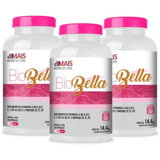 Bio Bella Suplemento para Cabelo e Unha 30 cápsulas 480mg Kit com 3 ...