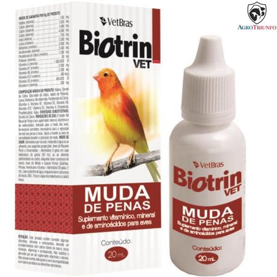 Biotrin Vet Muda De Pena 20ml Suplemento Mineral Pássaros - VETBRAS ...