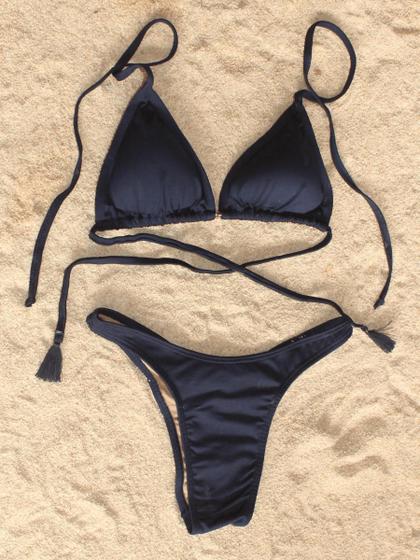 Biquini Conjunto Asa Delta Levanta BumBum e Top Cortininha Com detalhe ...