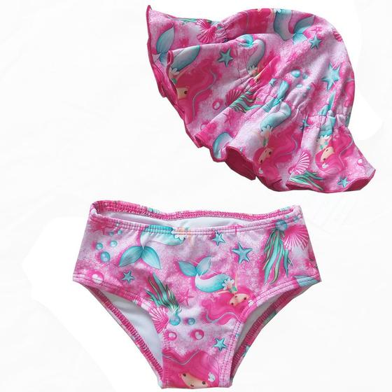 Biquíni Infantil com Chapéu Dupla Face Sereias Rosa Cecí - Biquíni ...