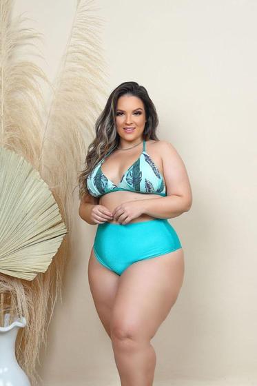 Biquini Plus Size Cintura Alta Estampado Top Fixo Triangulo Com Bojo G1