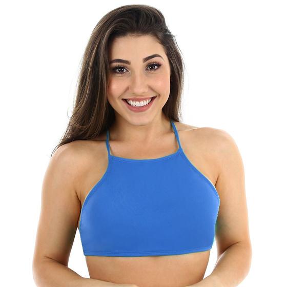 Biquini top cropped faixa com bojo removível frente única de amarrar nas costas e alcinha moda ...