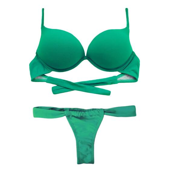Biquíni Turbo 3d Push Up Divance Verde Bandeira Calcinha Cortininha