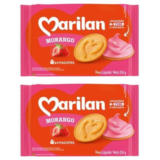 Biscoito Recheado Casquinha Mais Fina Sabor Morango Kit 432g - Marilan ...