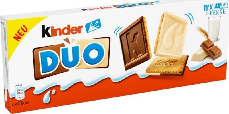 Biscoitos KINDER DUO Chocolate Branco e ao Leite 150g - Biscoito ...